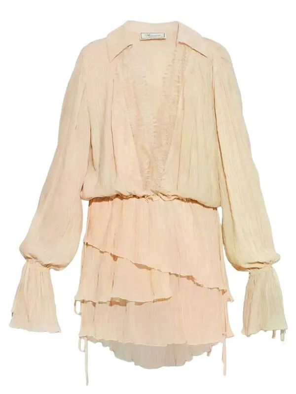 Blumarine Lace Tiered Mini Dress - Neutrals