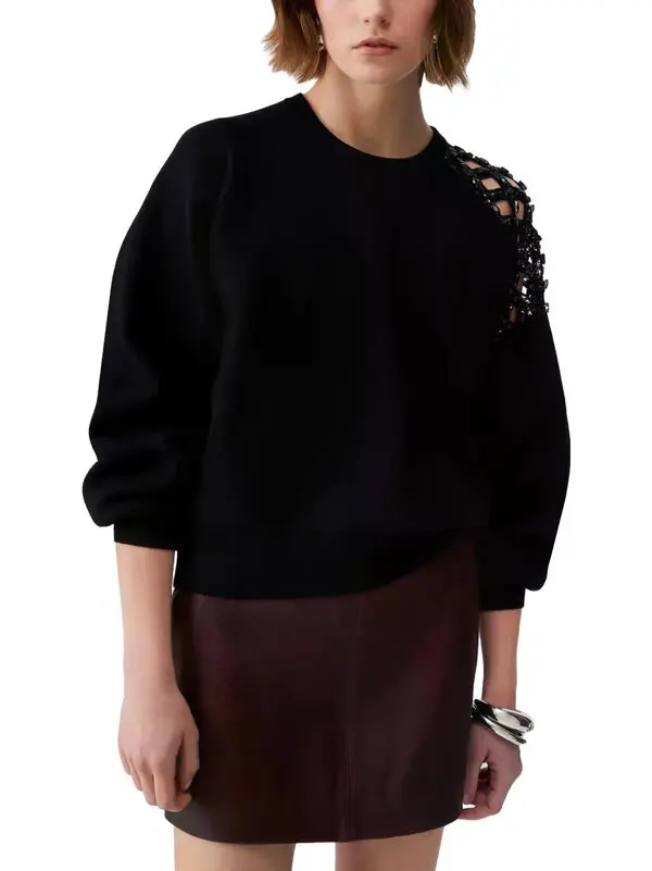 Liu Jo Crew-neck Long-sleeve Sweater With Jewel Embellishments - Black