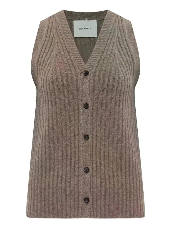 LISA YANG Buttoned V-neck Vest - Brown