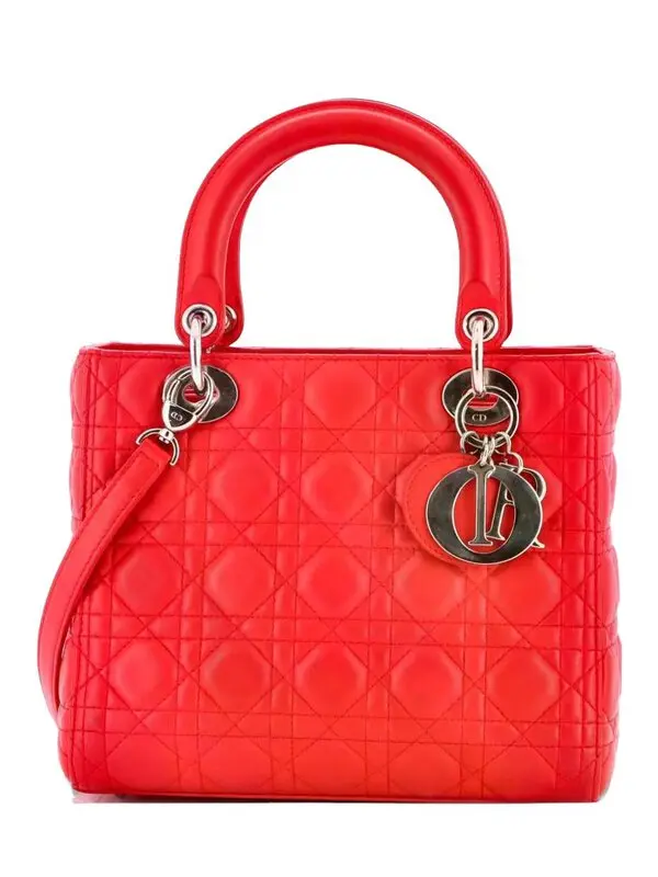 Dior Lady Medium Satchel Cannage Quilt Lambskin - Red