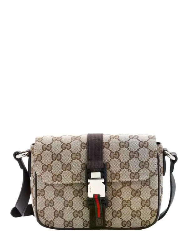 Gucci Buckle Flap Gg Canvas Mini Crossbody Bag - Brown