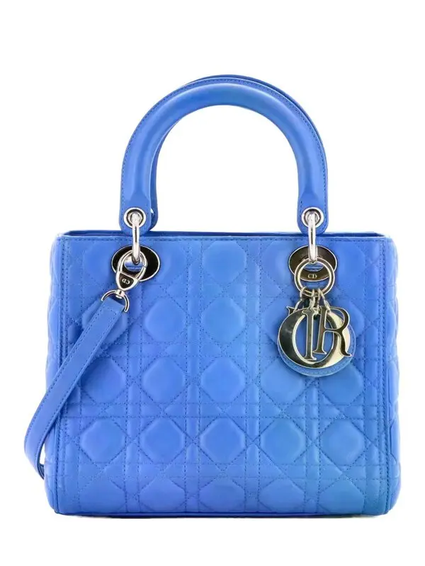 Dior Lady Cannage Quilt Lambskin Medium Satchel - Blue