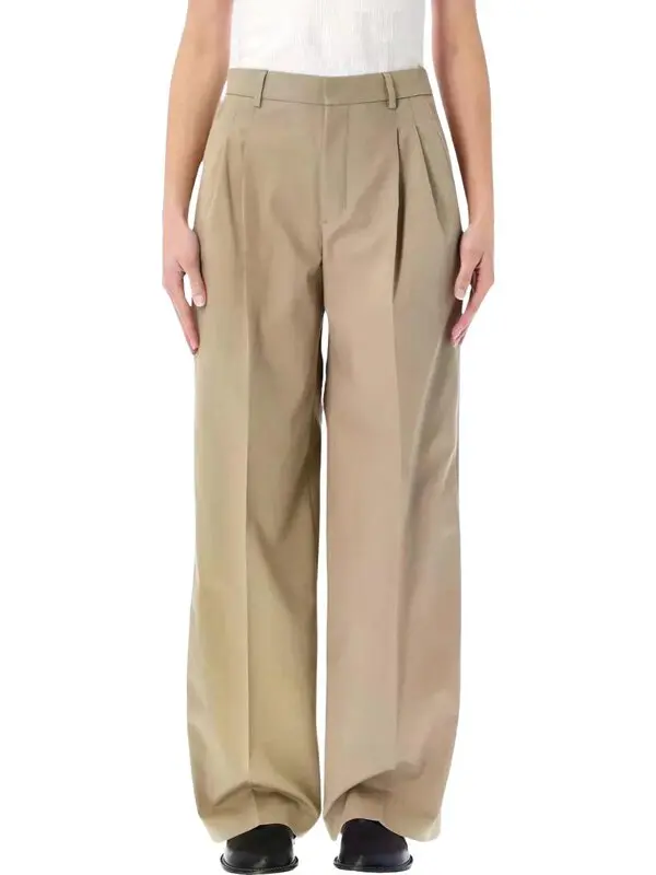 AMI Paris Pleated Wide Leg Trousers - Neutrals