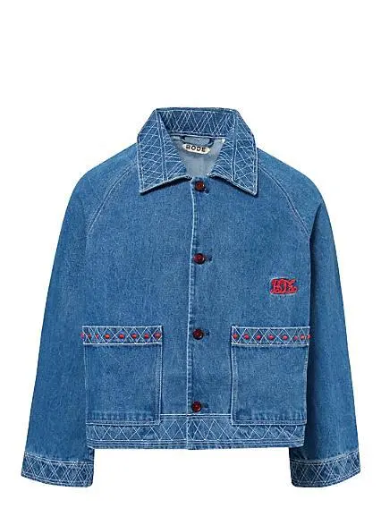 BODE Embroidered Boxy Denim Jacket - Indigo
