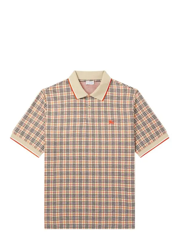 Burberry Logo-embroidered Checked Jacquard Polo Shirt - Neutrals