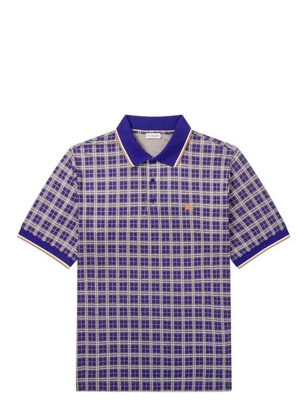Burberry Logo-embroidered Checked Jacquard Polo Shirt - Blue