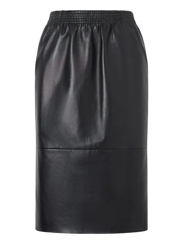 Chloé Gathered Leather Pencil Skirt - Black