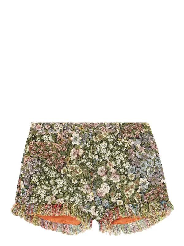 Valentino Garavani Floral Jacquard Shorts With Fringe - Multi
