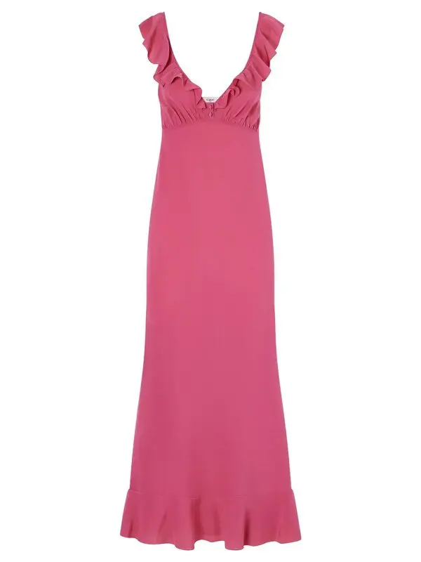 Chloé Ruffled Silk-chiffon Midi Dress - Pink