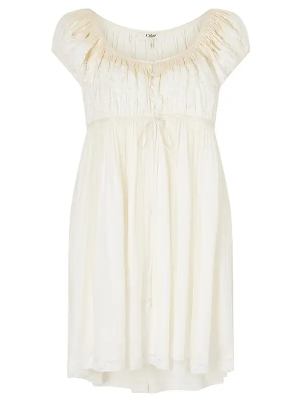 Chloé Lace-trimmed Silk-crepon Mini Dress - White
