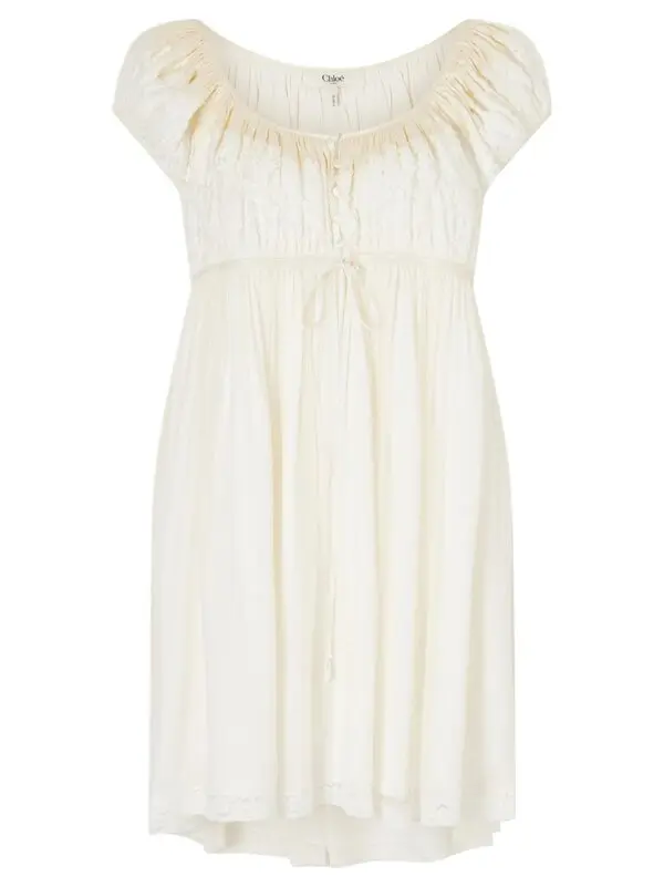 Chloé Lace-trimmed Silk-crepon Mini Dress - White
