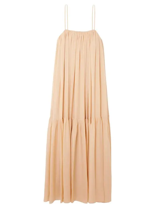 Chloé Ruched Tiered Silk Maxi Dress - Pink