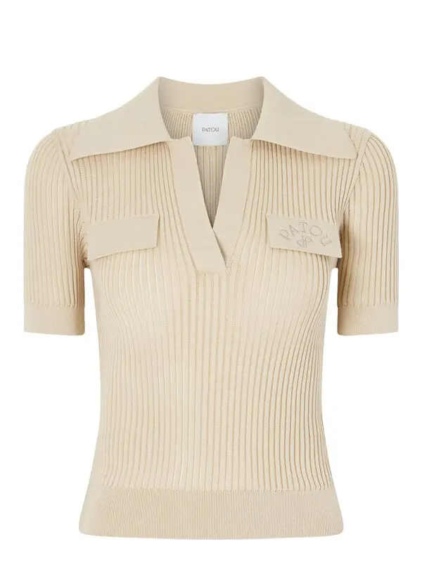 Patou Embroidered Ribbed Cotton Polo Shirt - Neutrals