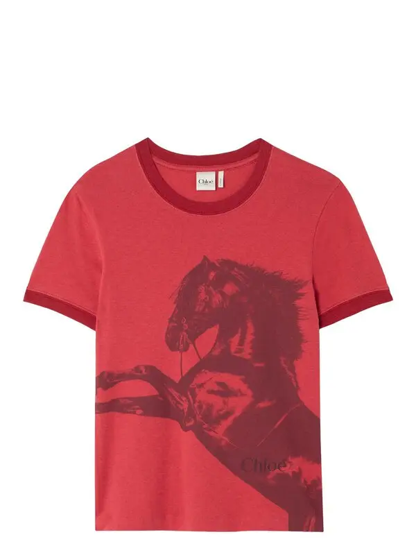 Chloé Printed Cotton-jersey T-shirt - Red