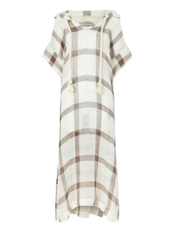 Lisa Marie Fernandez Hooded Checked Linen-blend Crepon Kaftan - Multi