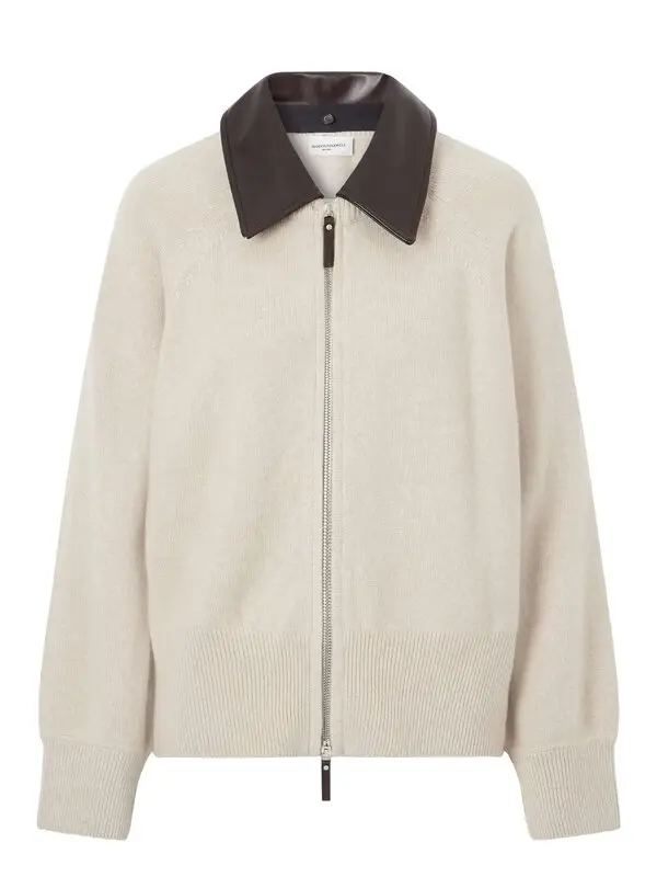 Brandon Maxwell Conrad Leather-trimmed Recycled Cashmere Jacket - Beige