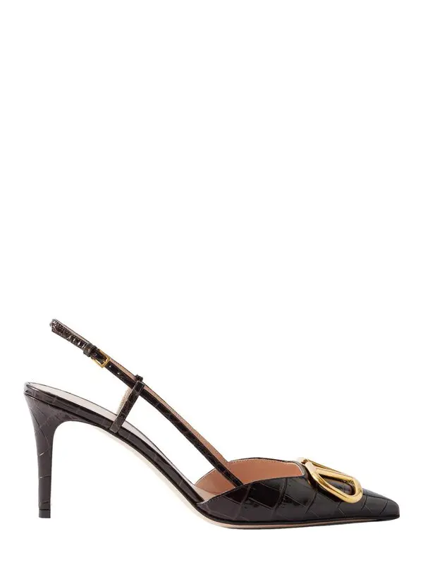 Valentino Garavani Vlogo Croc-effect Leather Slingback Pumps - Brown