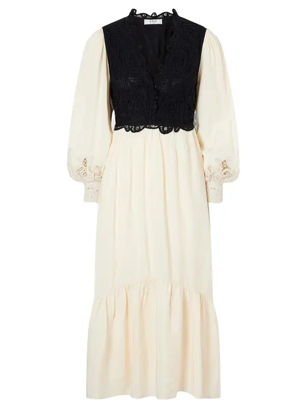 Sea Adelina Woven And Guipure Lace Maxi Dress - Cream
