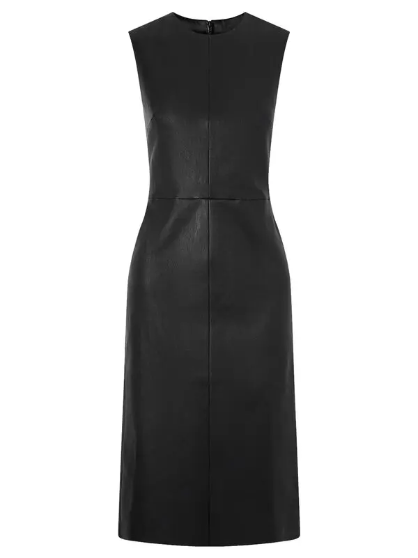 Stouls Eva Paneled Lambskin Leather Midi Dress - Black