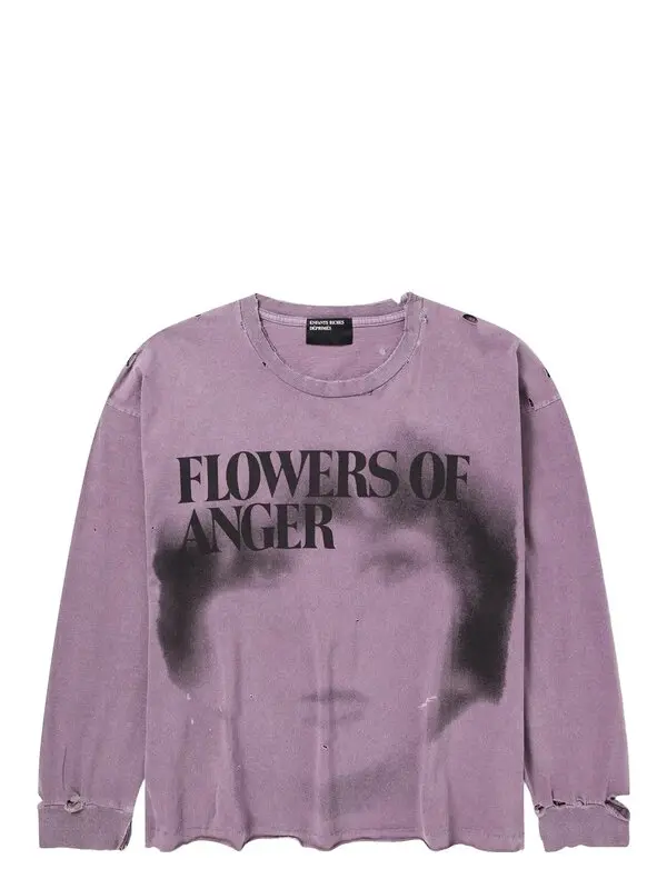 Enfants Riches Déprimés Flowers Of Anger Cropped Printed Distressed Cotton T-shirt - Purple