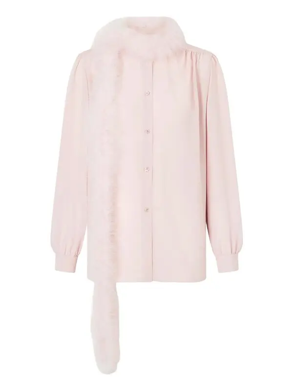 Valentino Garavani Feather-trimmed Silk Crepe De Chine Blouse - Pink