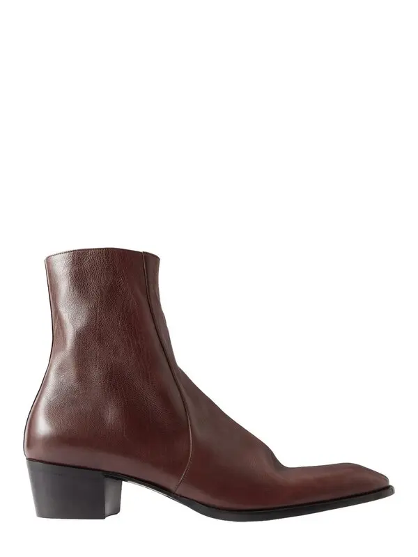 Saint Laurent Stanton Leather Ankle Boots - Brown