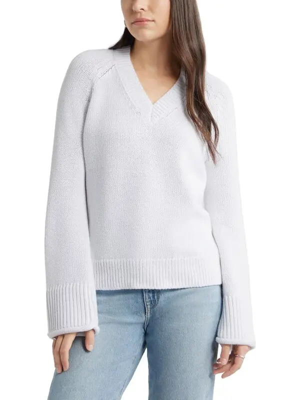 Caslon Oversized V-neck Cotton Sweater - White