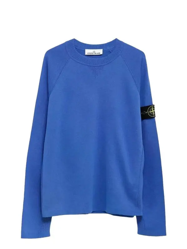 Stone Island Crewneck Sweatshirt With Sleeve Patch - Blue