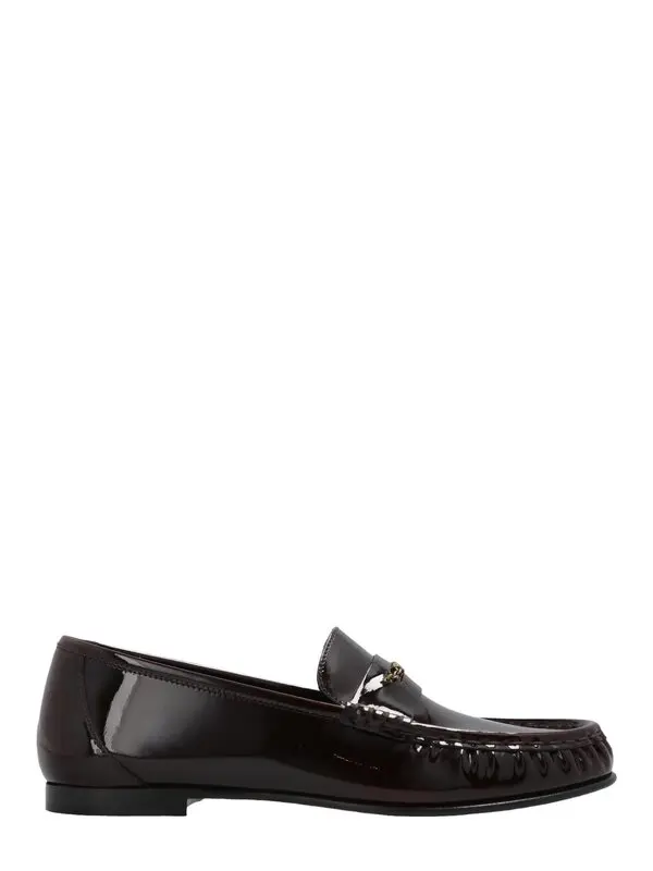 Chloé Lacquered Leather Loafers With Chain Detail - Navy Blue
