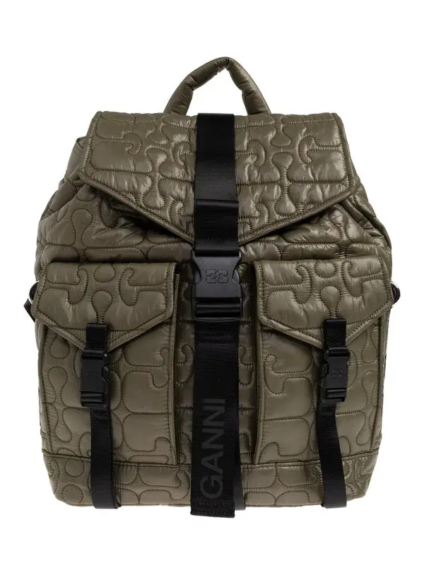 GANNI Quilted Backpack - Green