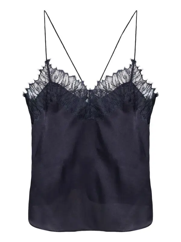 IRO PARIS Silk Camisole With Lace Detail - Navy Blue