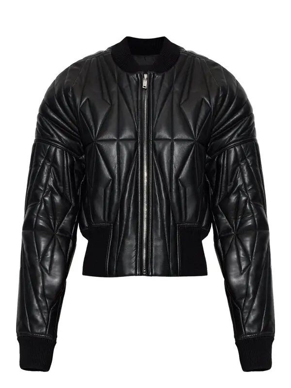 Rick Owens X Moncler Leather Bomber Jacket - Black