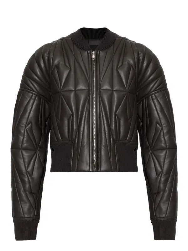 Rick Owens X Moncler Leather Bomber Jacket - Brown