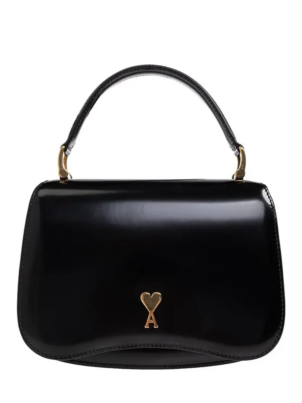 Ami Leather Handbag With Logo - Black