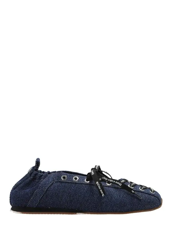 GANNI Laced Denim Ballerinas - Navy Blue