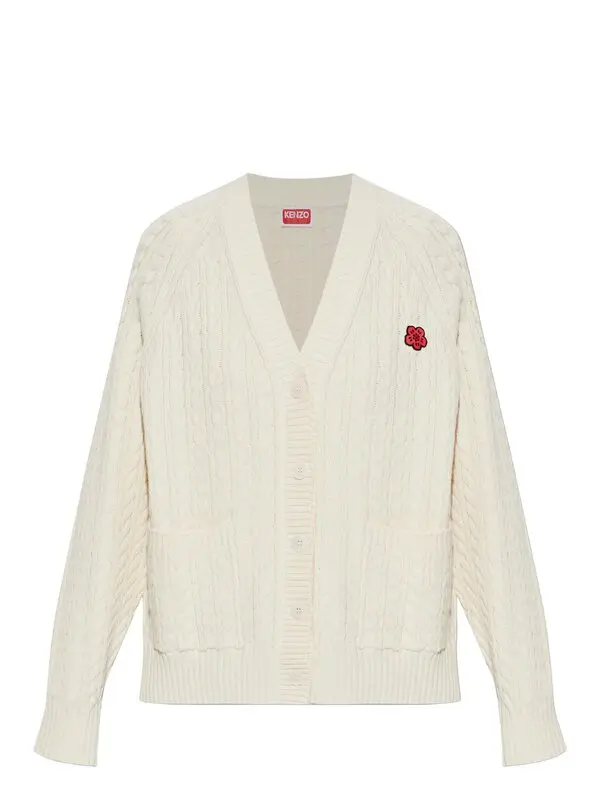 Kenzo Braided Knit Cardigan With Patch - Cream