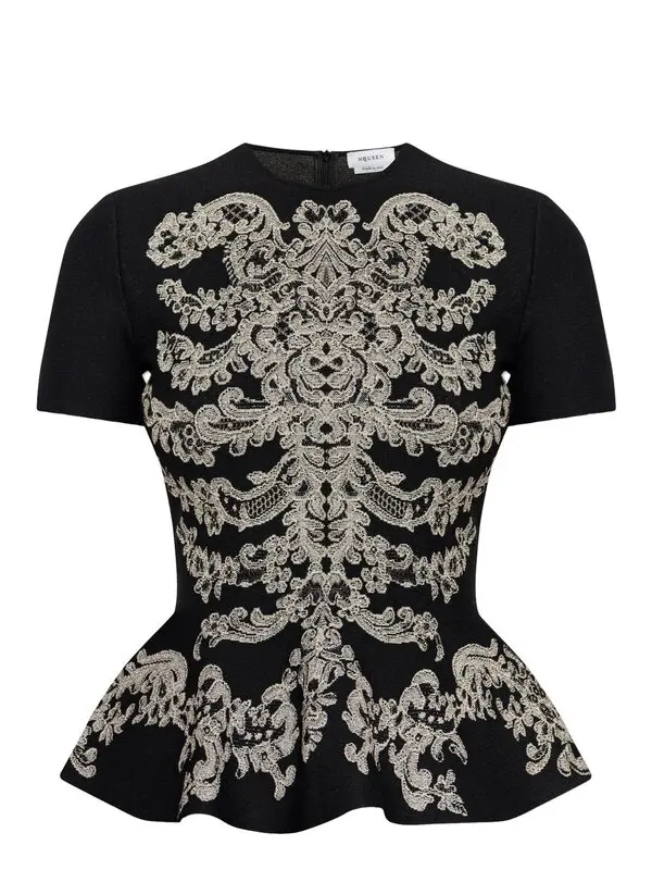 Alexander McQueen Lurex Baroque Pattern Top - Black