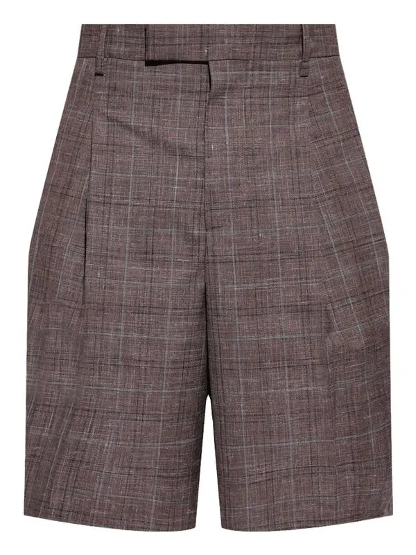 JIL SANDER Wool-linen Blend Checkered Shorts - Brown