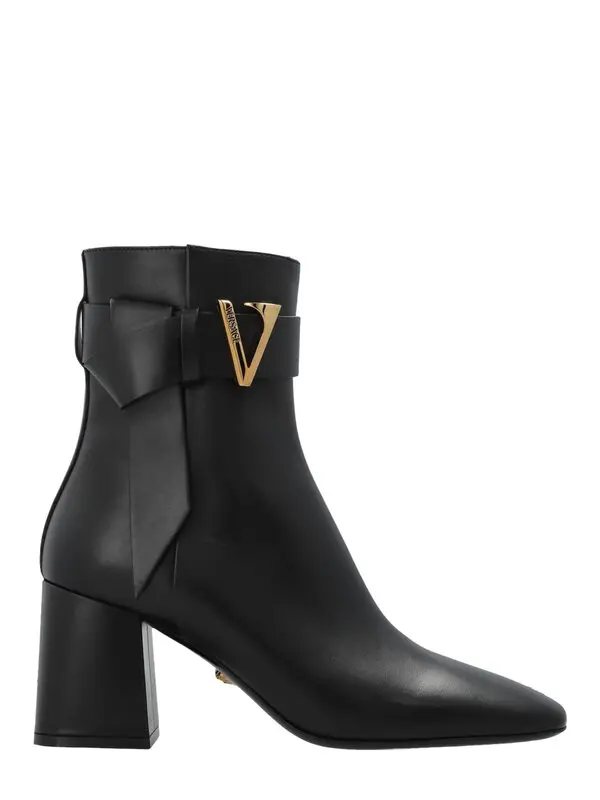 Versace Leather Heeled Ankle Boots - Black