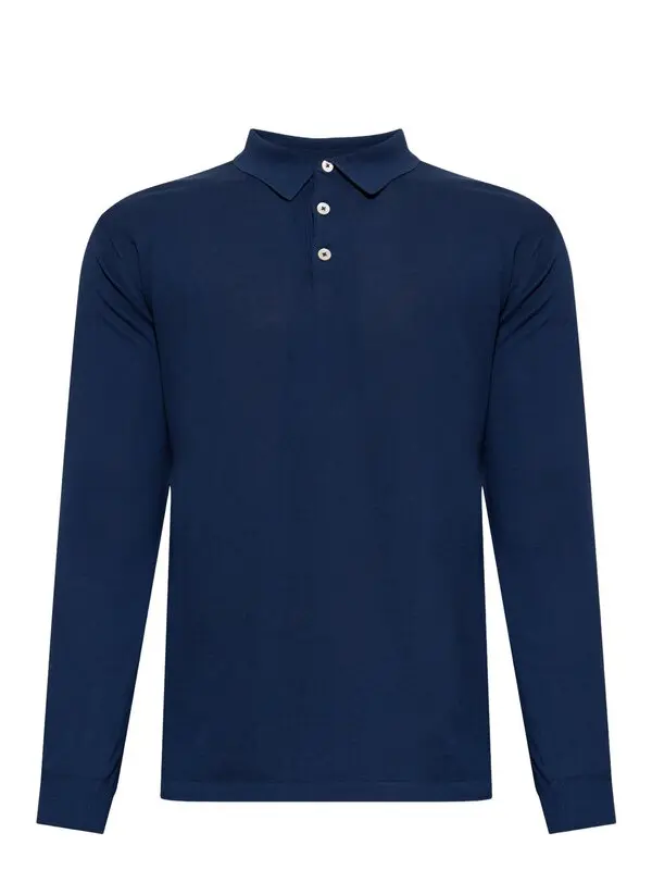 Eleventy Cotton Long-sleeve Polo - Navy Blue