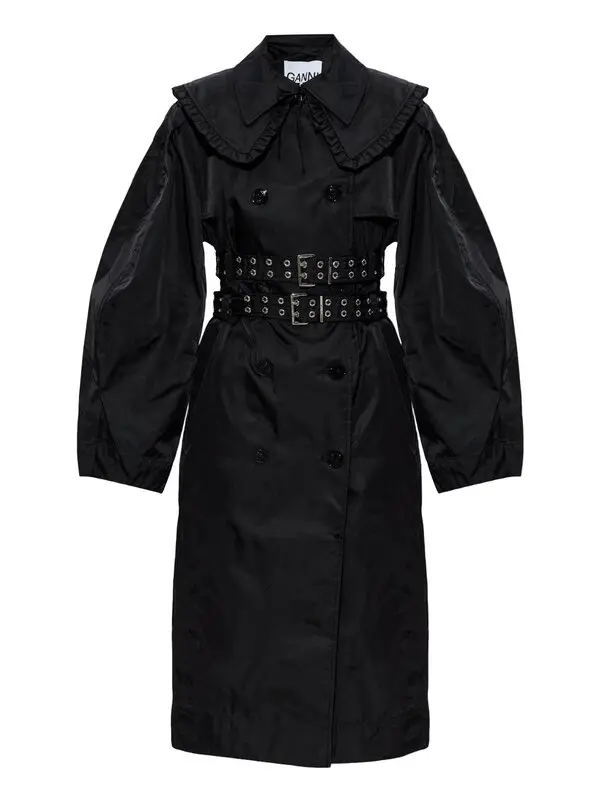GANNI Coat With Detachable Collar - Black