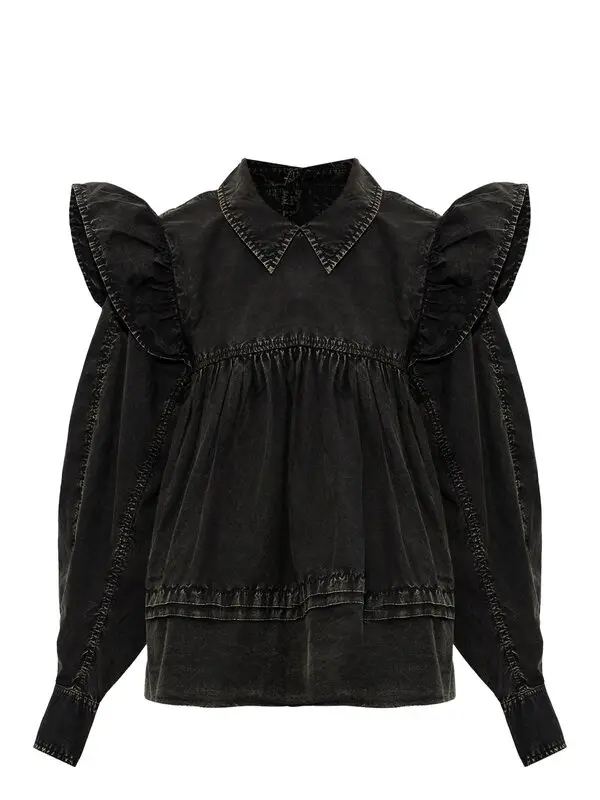 GANNI Ruffled Top - Black