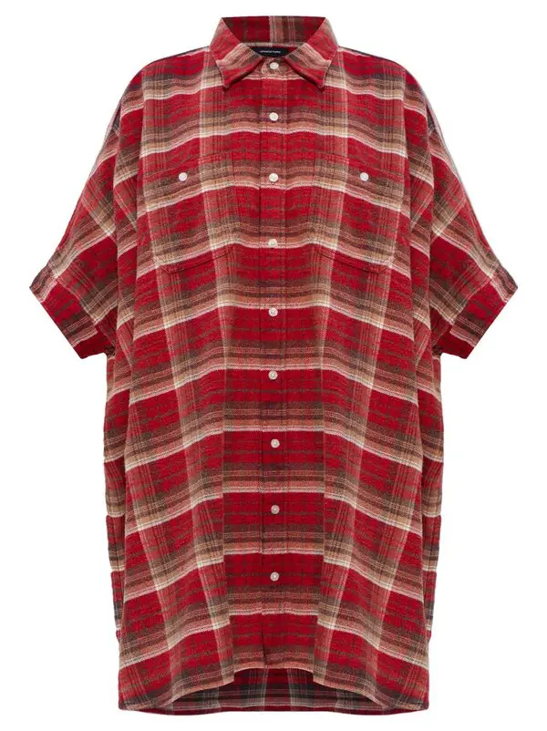 R13 Oversized Flannel Shirt Dress - Red