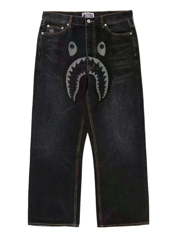 A BATHING APE Shark-appliqué Jeans - Black