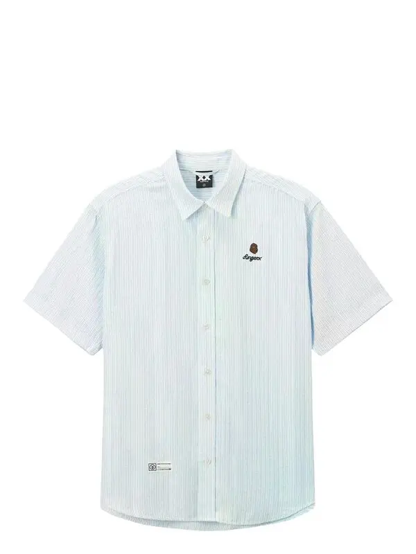 FINGERCROXX Striped Embroidered Shirt - Blue