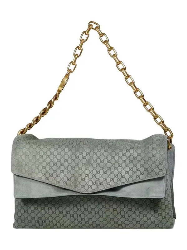 Gucci Large Suede Shoulder Bag With Chain Strap - Grey