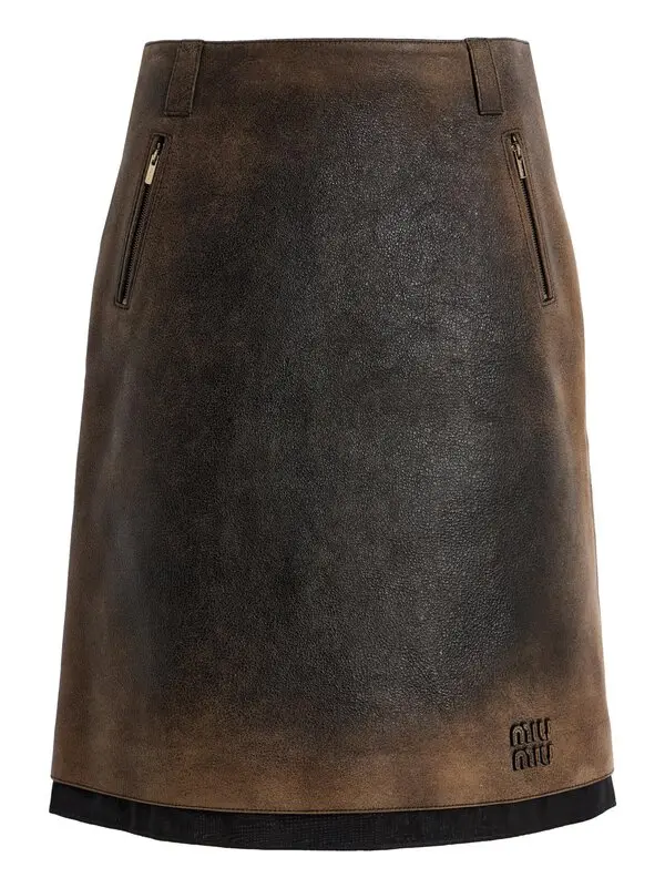 Miu Miu Waxed Suede Midi Skirt - Black
