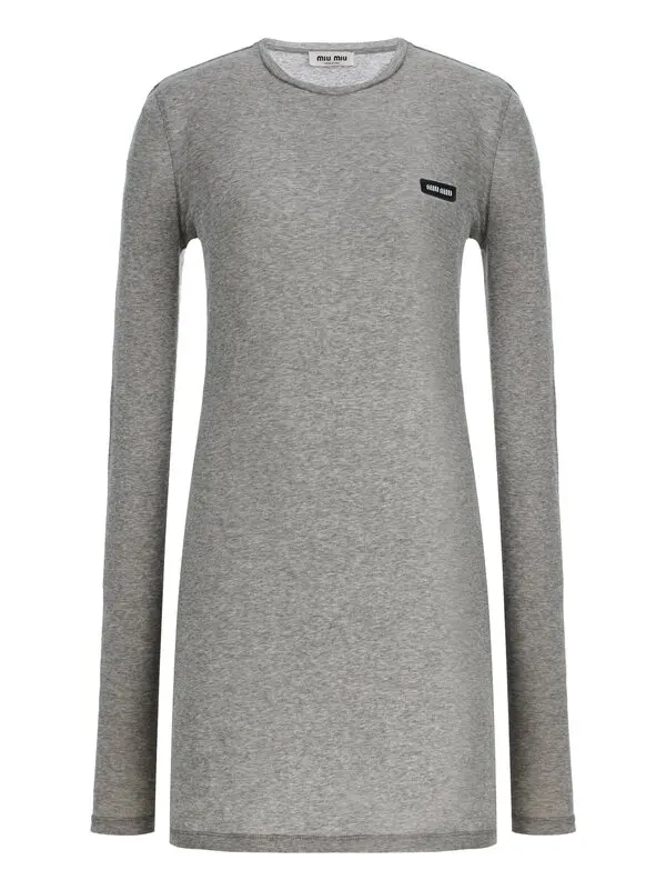 Miu Miu Ribbed Cotton T-shirt Mini Dress - Grey