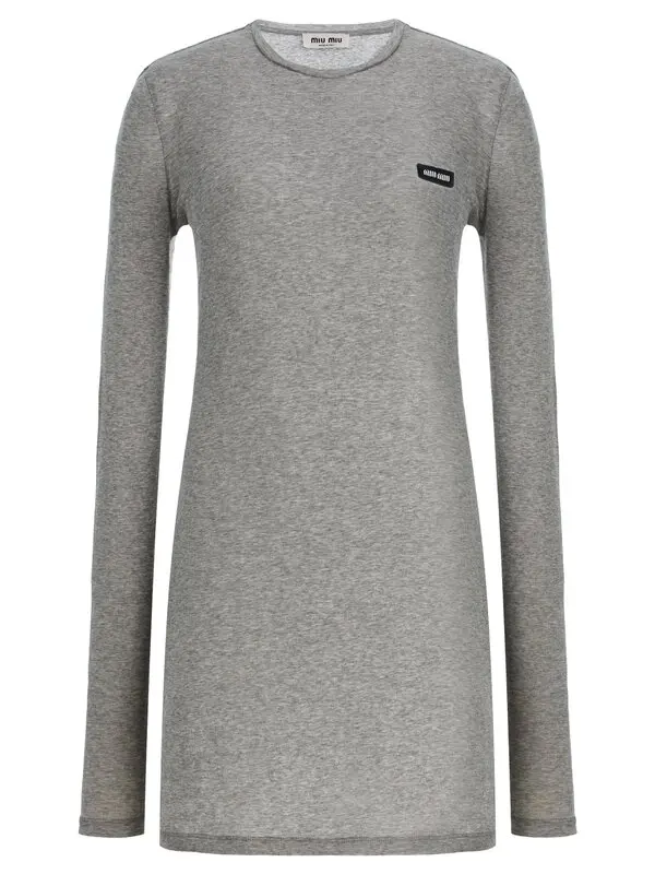 Miu Miu Ribbed Cotton T-shirt Mini Dress - Grey