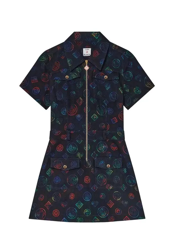 Casablanca Heatmap Monogram Denim Mini Dress - Multicolor